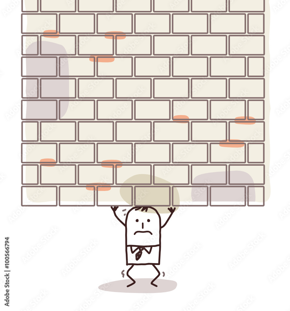 cartoon man crushed under a heavy wall Stock Vector | Adobe Stock