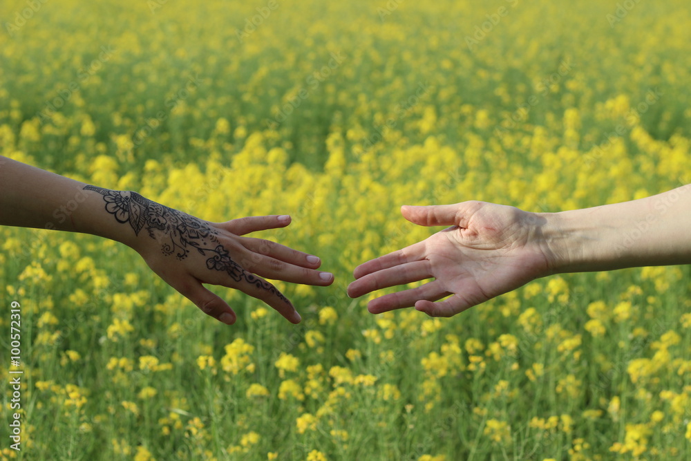 Two hands reaching out to each other with your fingers on the yellow ...