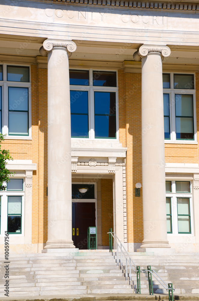 Small town brick county courthouse building exterior front entrance ...