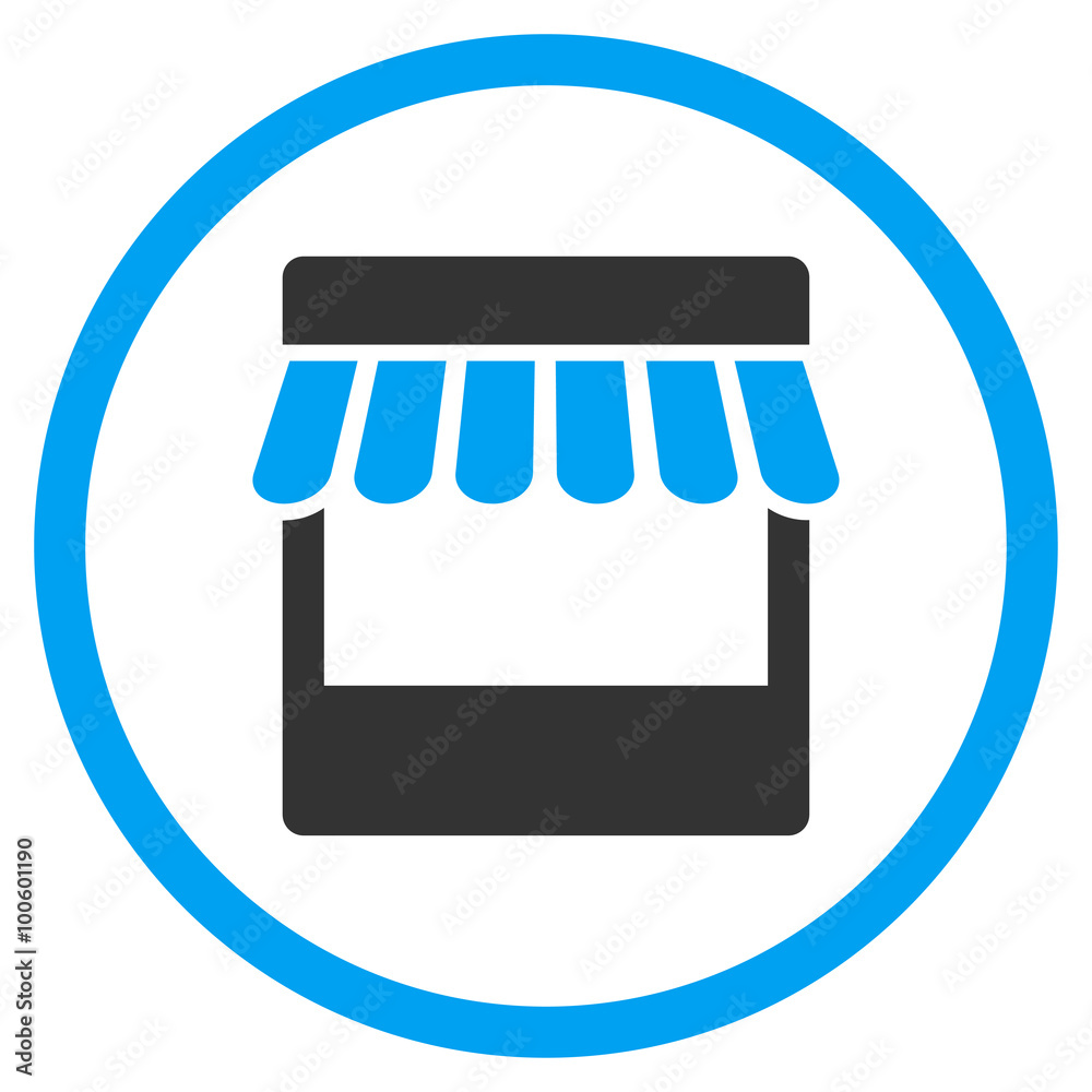 Store vector icon. Style is bicolor flat circled symbol, blue and gray ...