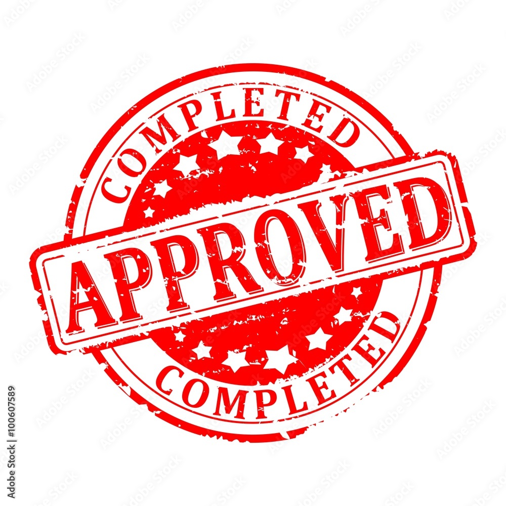 Damaged red round stamped - Approved, completed - vector eps Stock ...