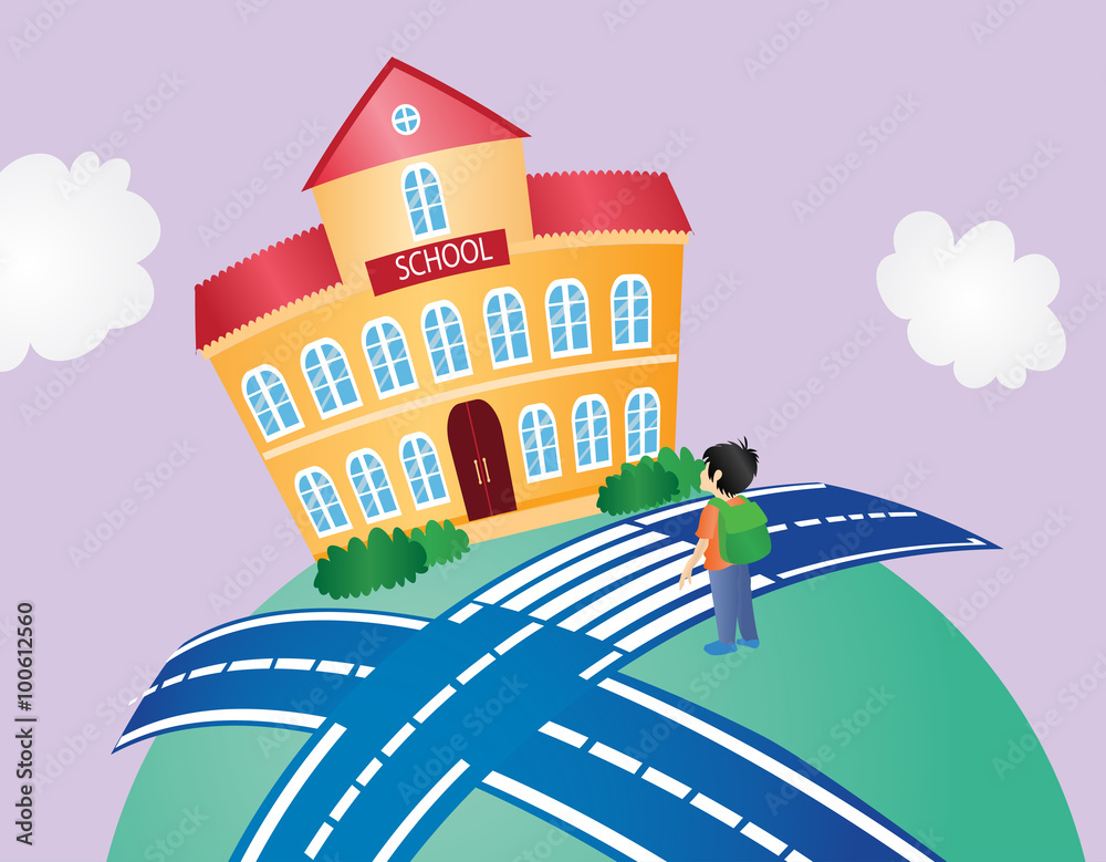 Education back to school cartoon kids. kids going to school passing the ...