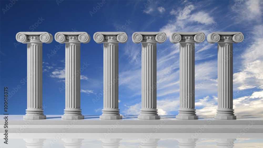 Six ancient pillars with bluet sky background. Stock Illustration ...