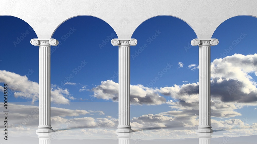Tree ancient pillars with blue sky background. Stock Illustration ...