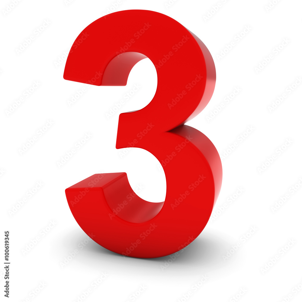 Red 3 3D Number Three Isolated On White Illustration Stock Adobe Stock
