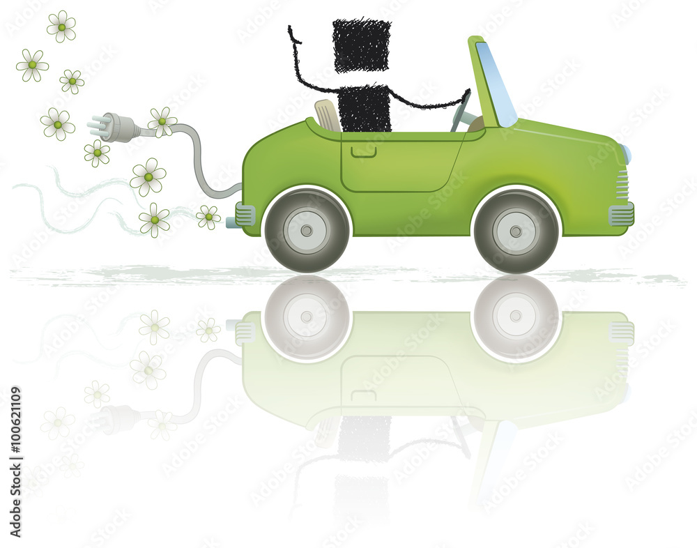 Eco car. Illustration of a stick figure driving an electric car ...