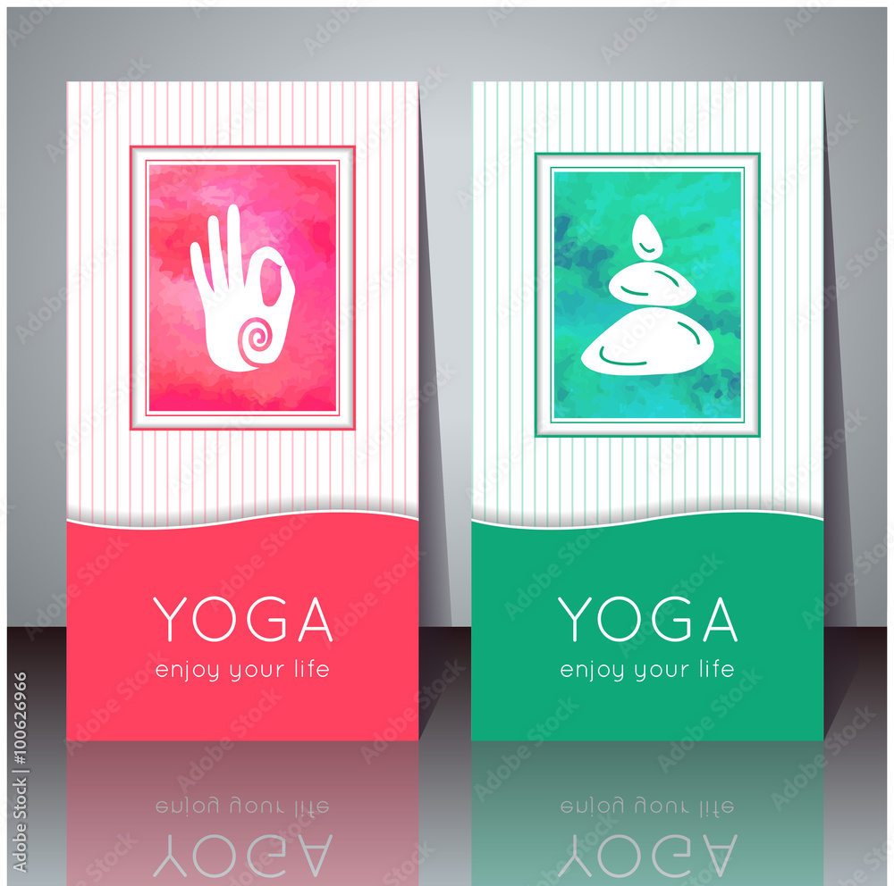 Vector yoga illustration. Yoga cards with watercolor texture and yoga ...