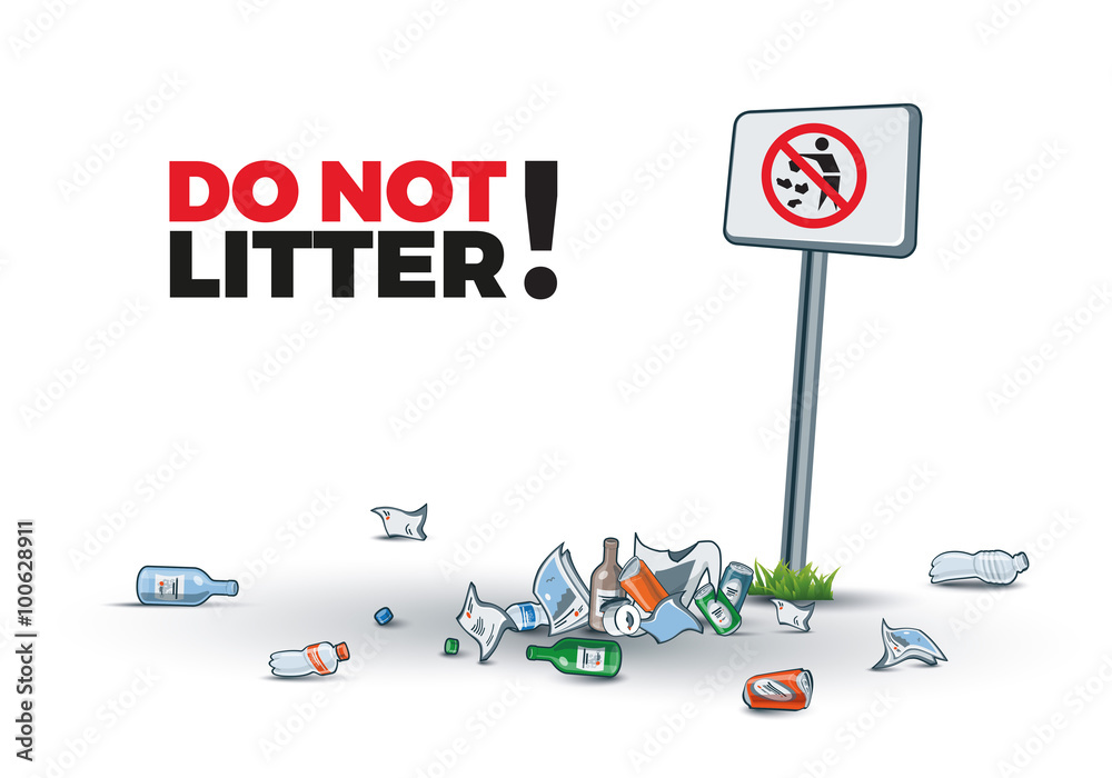 No Littering Sign and Waste Stock Vector | Adobe Stock