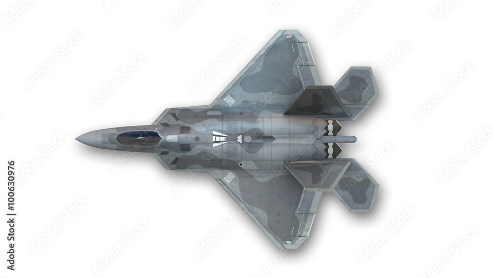 Fighter jet, plane isolated on white background, top view Stock ...