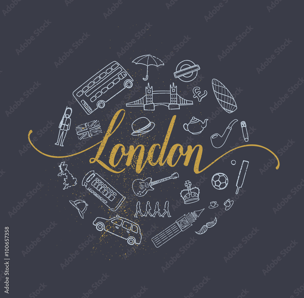 Vintage London graphics. Hand drawn vector illustration Stock Vector ...