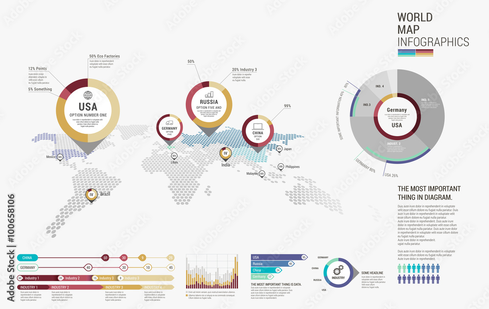 Set of infographics elements - world map, diagrams templates. Stock ...