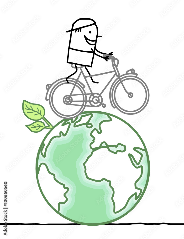 cartoon man cycling on Earth Stock Vector | Adobe Stock