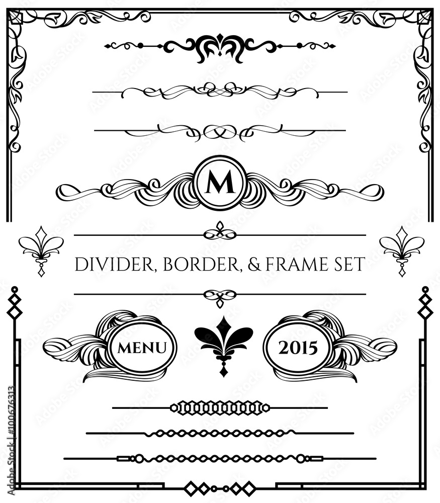 Decorative Divider, Border, & Frame Elements Set in Black Version on ...