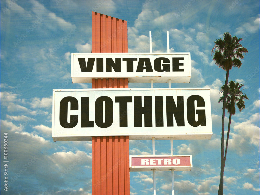 aged and worn vintage clothing sign with palm trees Stock Photo | Adobe ...