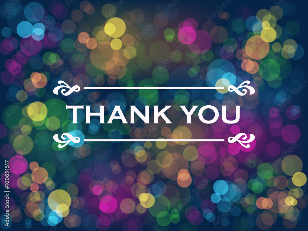 "THANK YOU" Card on multicoloured bokeh lights background Stock Vector ...