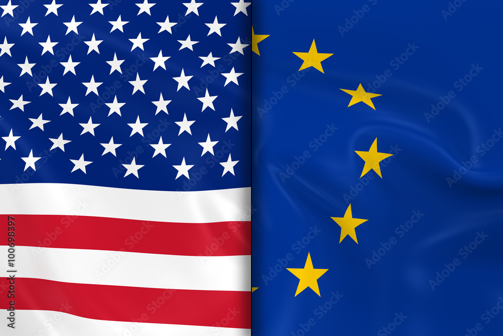 Flags of the USA and the European Union Split Down the Middle - Stock ...