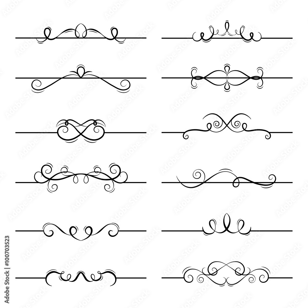 Retro dividers, borders, curls and swirls set in hand drawn style ...