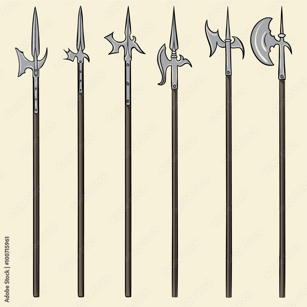Set of historical halberd weapons. Illustration with slashing weapons ...