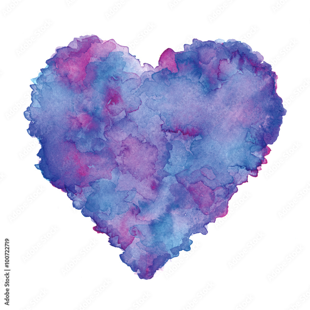 Watercolor painted purple heart, hand drawn element for your designs ...