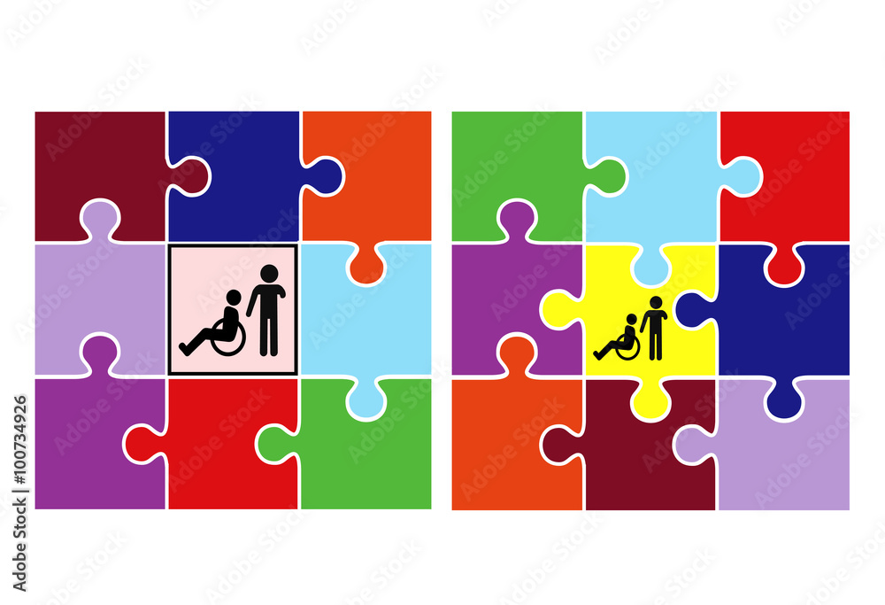 Integration and Inclusion. Concept sign to demonstrate two different ...
