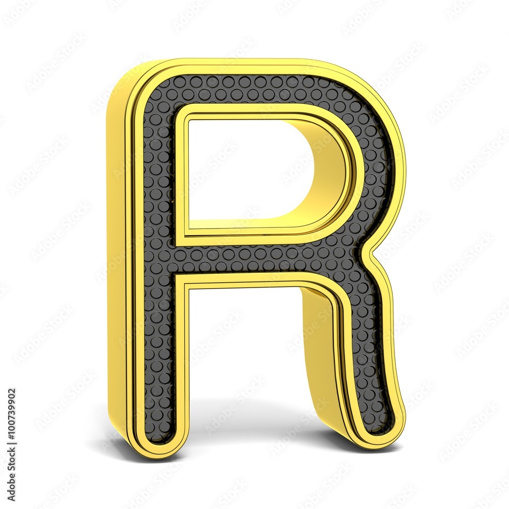 Golden and black round alphabet. Letter R. 3D render illustration ...