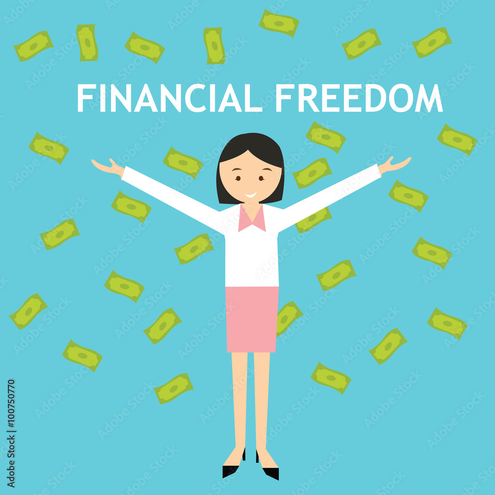 financial freedom woman standing money rain Stock Vector | Adobe Stock