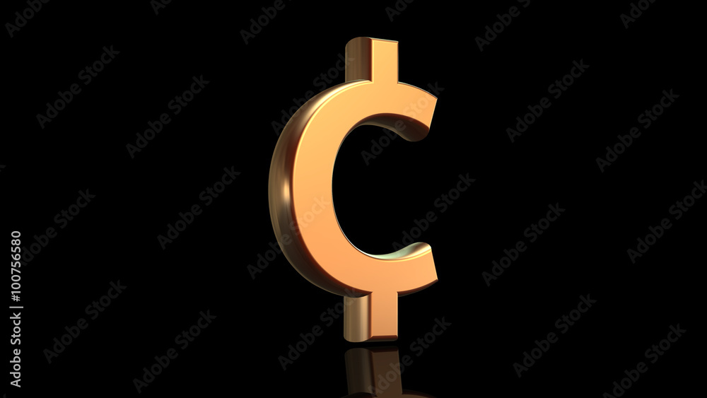Cent sign in gold, money symbol isolated on black background Stock ...