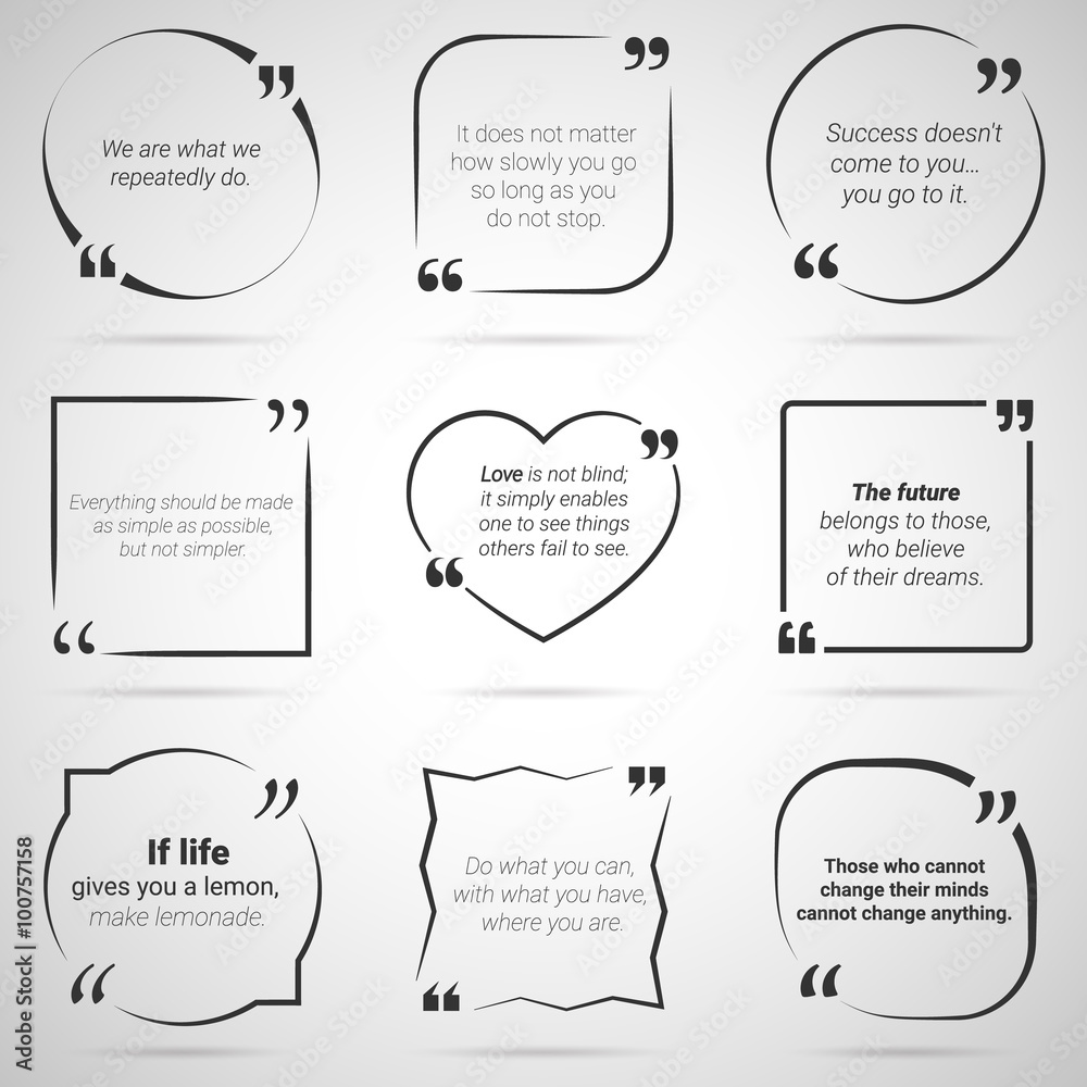 Set of nine citations in tex boxes, frames and quotes. Vector Stock ...
