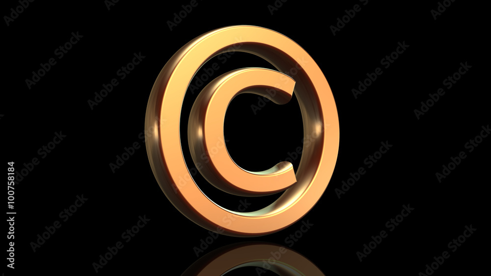 Copyright symbol in gold isolated on black background Stock ...