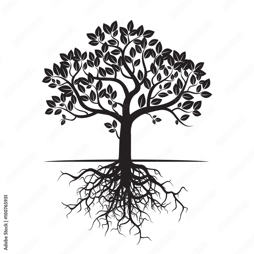 Black Tree and Roots. Vector Illustration. Stock Vector | Adobe Stock