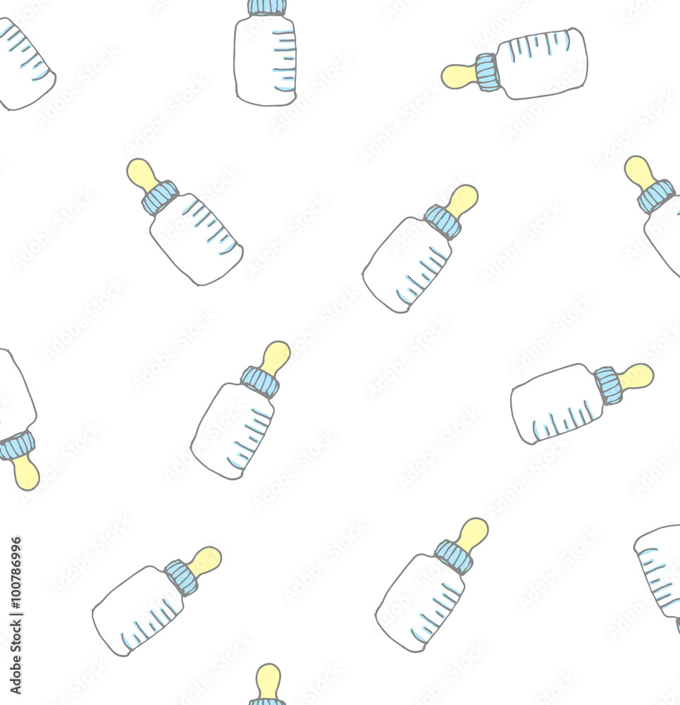 Seamless background of baby shower vector illustration icons, hand ...