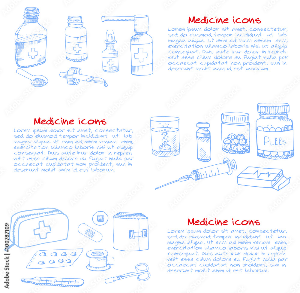 Set of health care and medicine hand drawn icons, doodle medical ...
