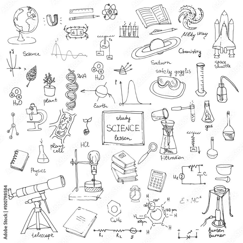 Freehand drawing school items, Back to School Science theme, Hand ...