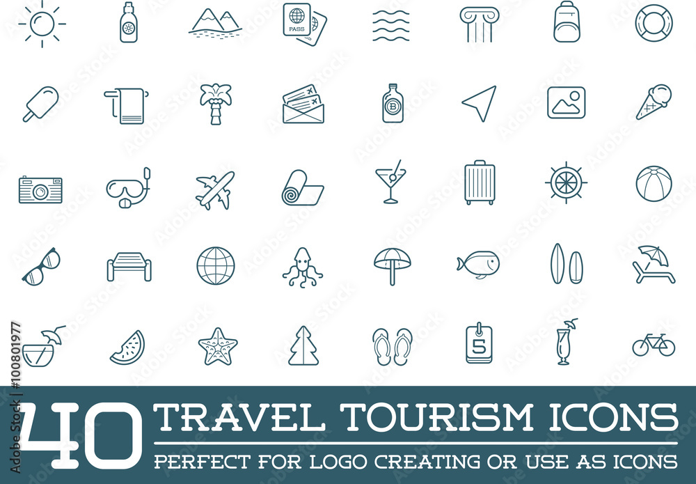 Set of Vector Travel Tourism and Holiday Elements Icons Illustration ...