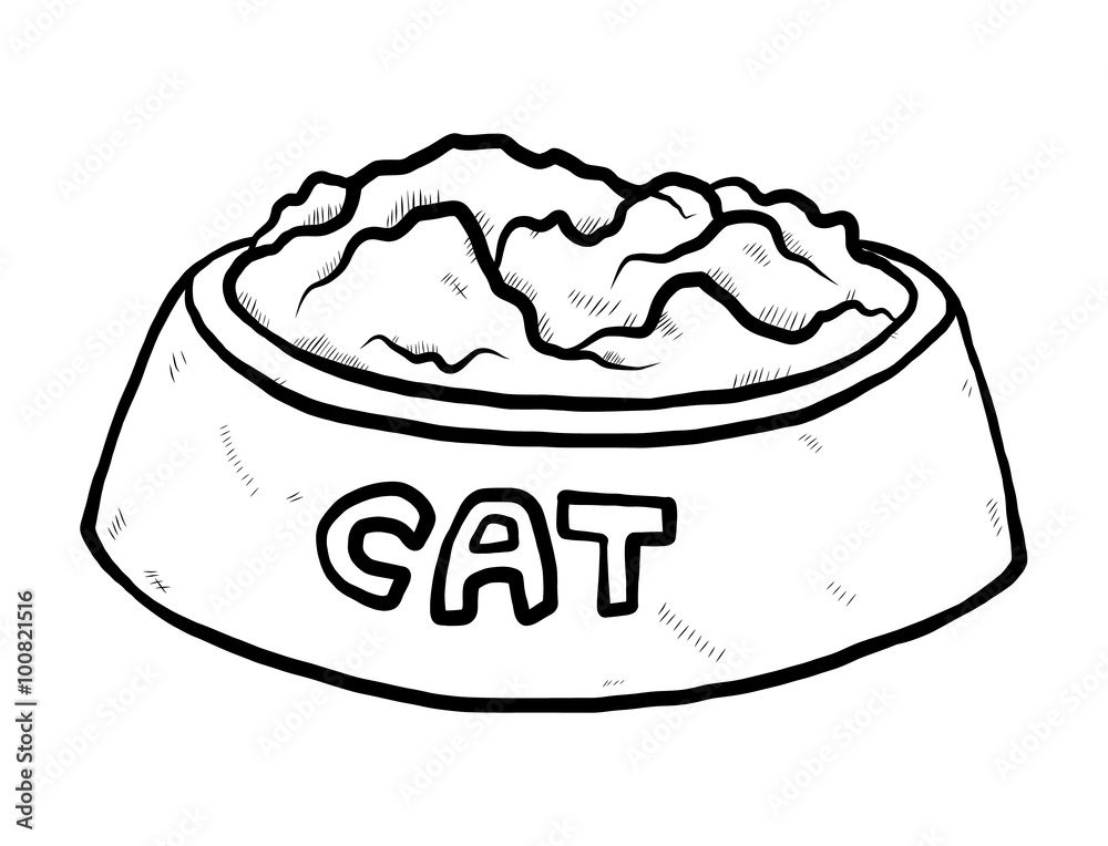 cat food / cartoon vector and illustration, black and white, hand drawn ...