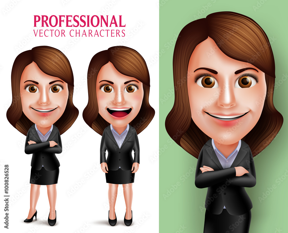 Set of 3D Realistic Professional Woman Character with Business Outfit ...