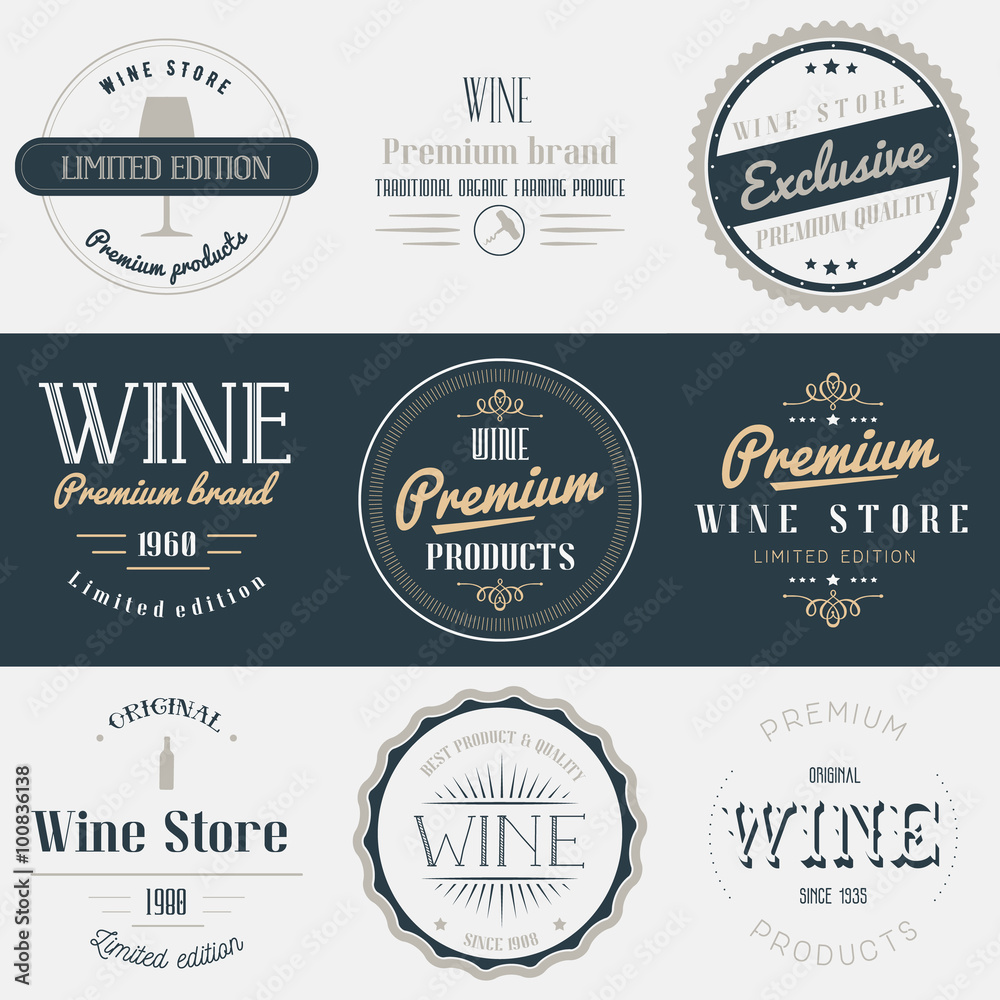 Wine drink labels set. Brands design elements, emblems, logo, badges ...