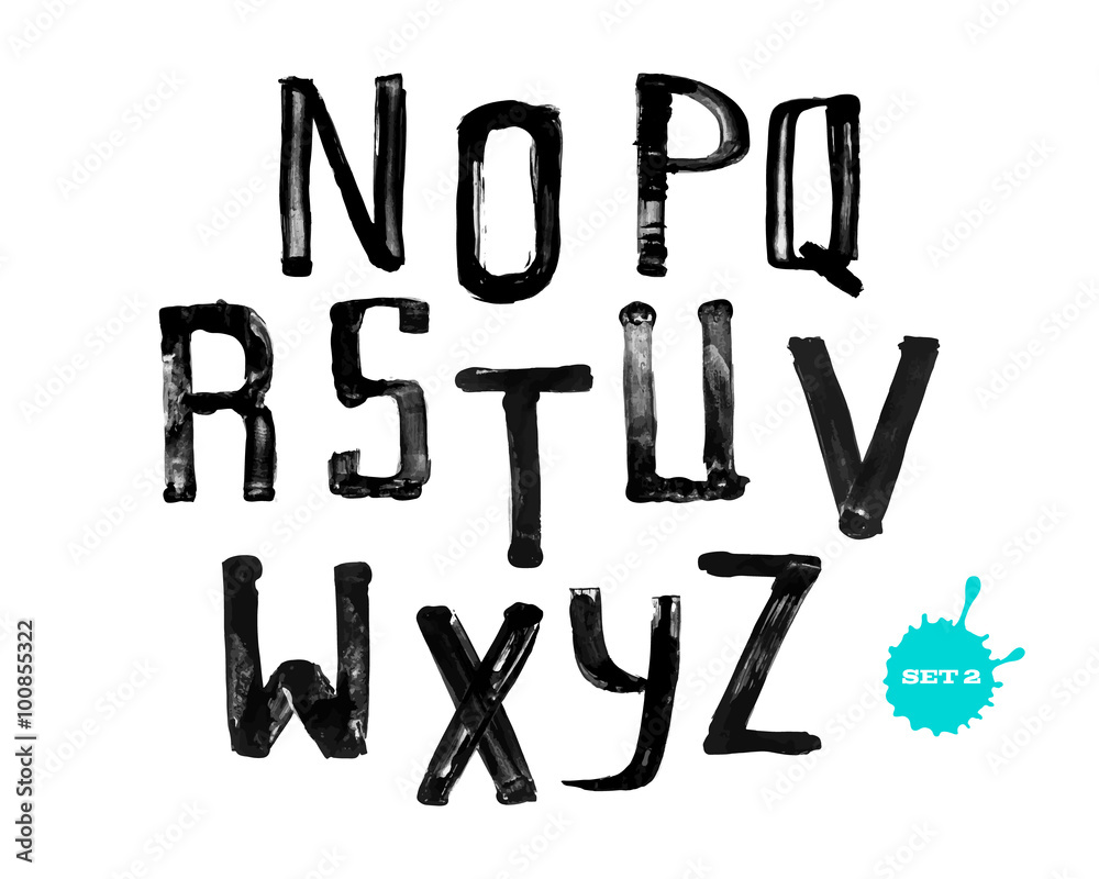 Grunge uneven handwritten alphabet, vintage calligraphy, stamp s Stock ...