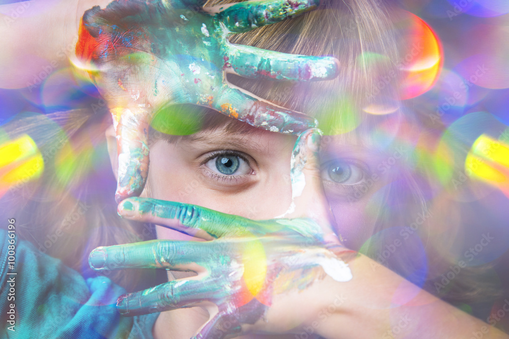 little girl and water colors Stock Photo | Adobe Stock