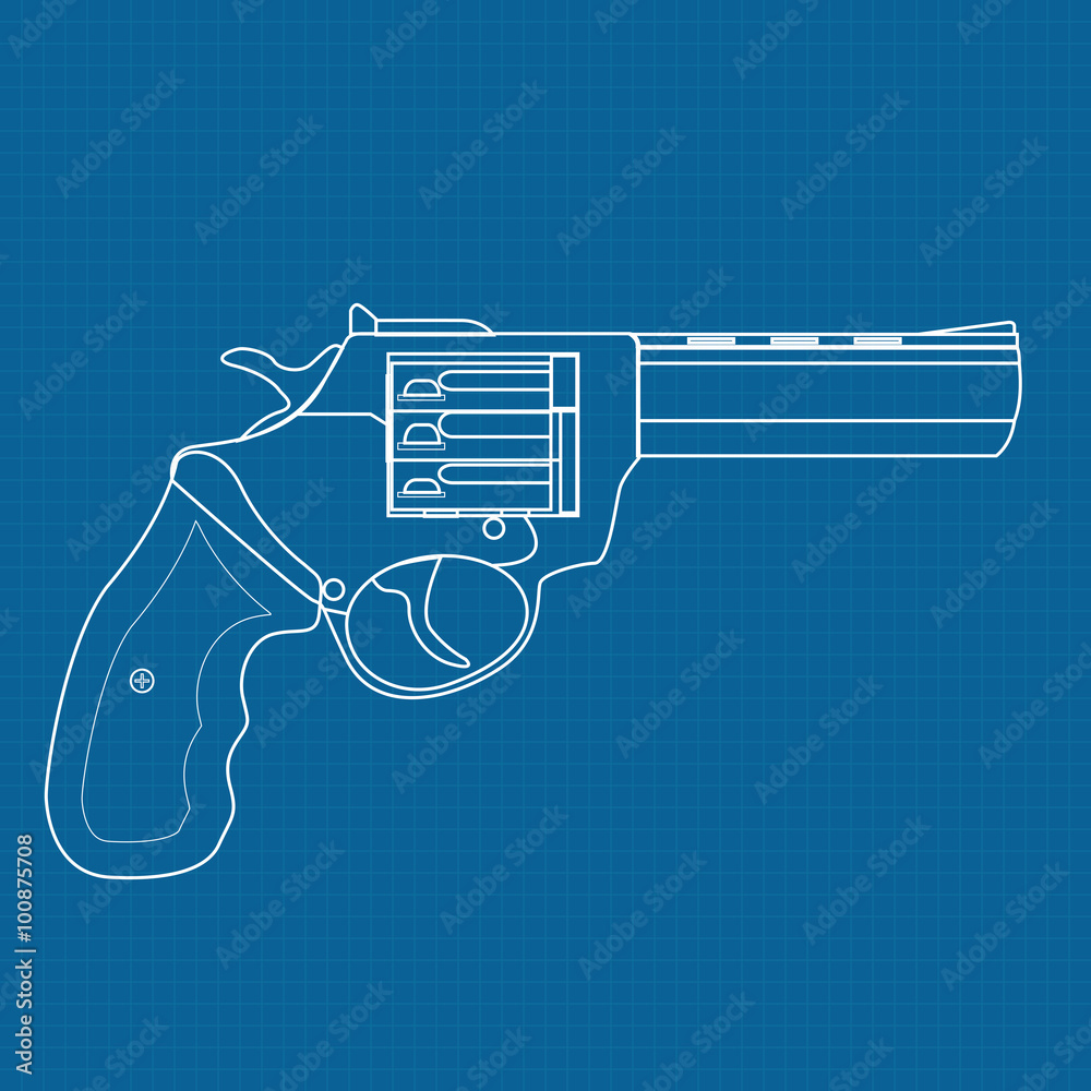 Revolver icon. illustration on Blueprint Background. Stock Vector ...