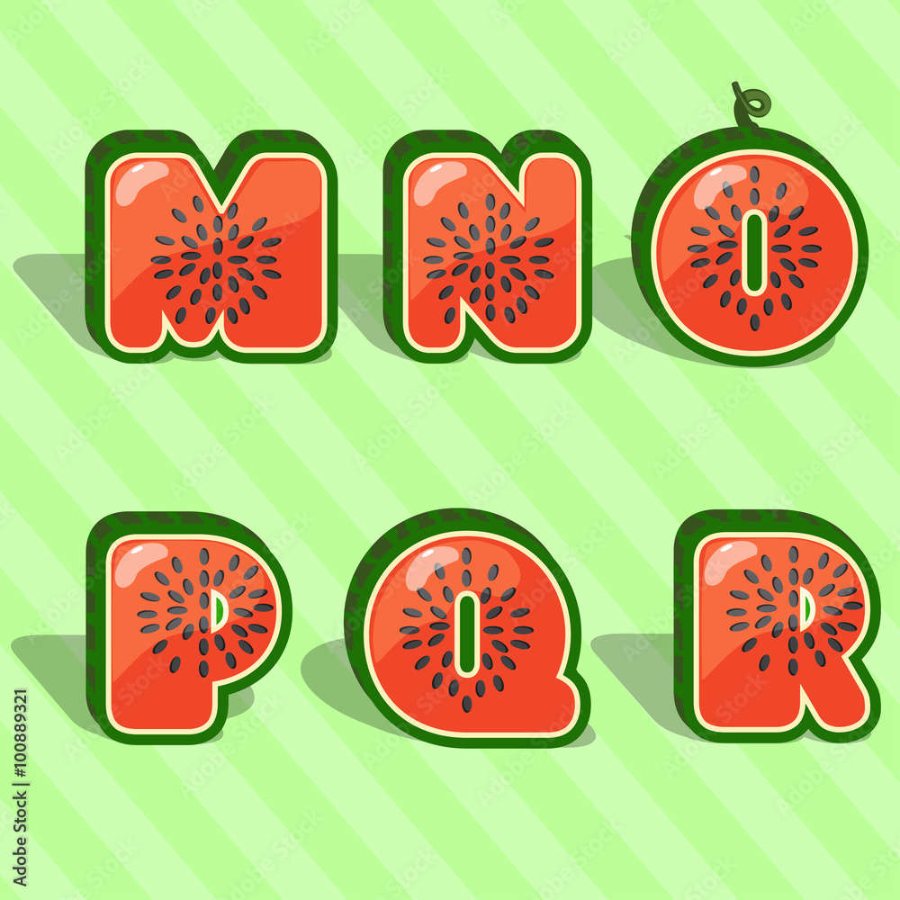 Vetor de Watermelon font. Cartoon fruit alphabet. Summer design element ...
