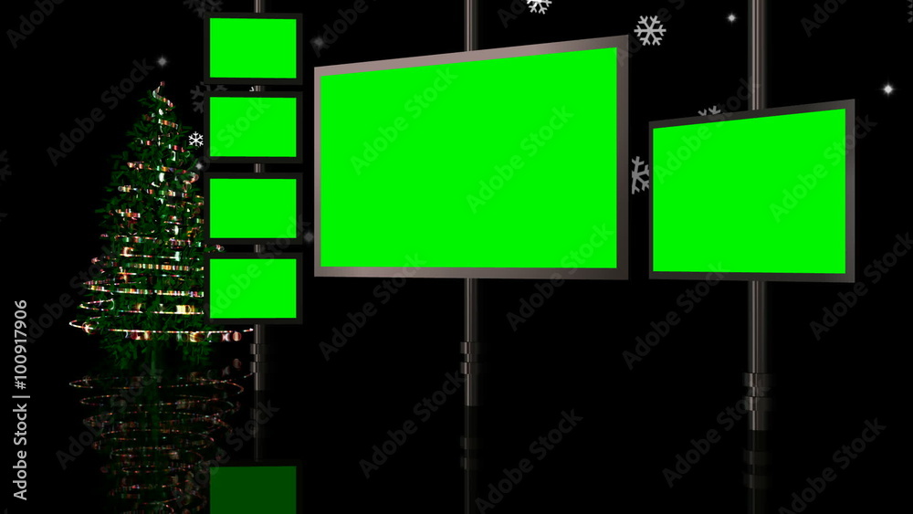 Animated chroma key green set camera angles close up wide side standing ...