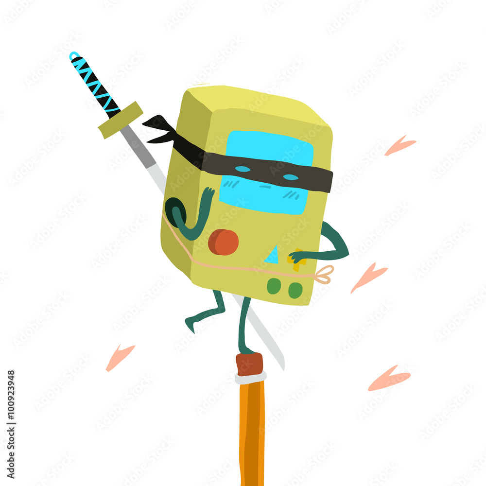 Cartoon ninja robot console flat mascot. Stock Vector | Adobe Stock