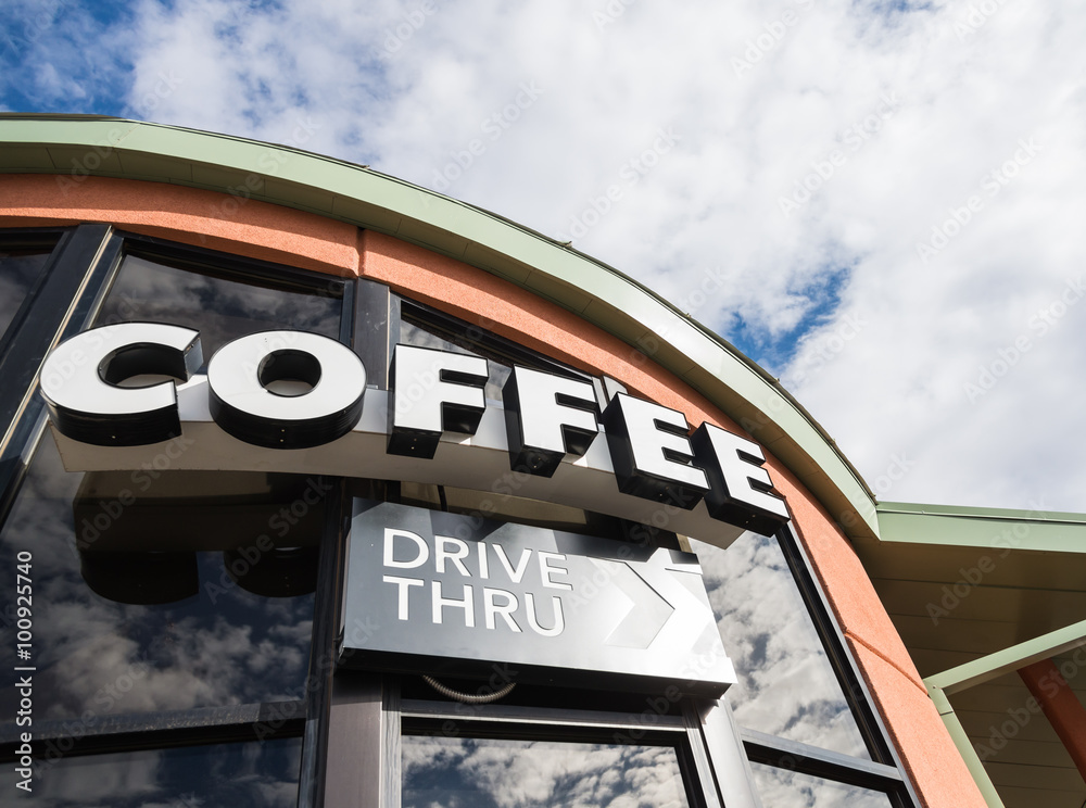 Coffee drive thru sign with cloudy sky Stock Photo | Adobe Stock