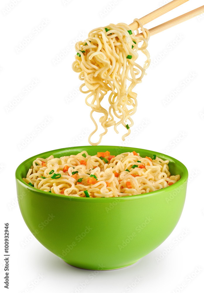 Bowl of instant noodles isolated on white background. Stock Photo ...