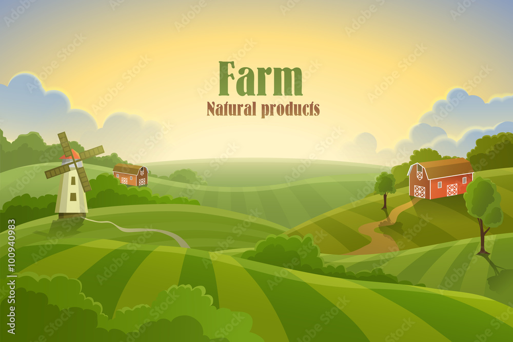 Farm flat landscape Stock Vector | Adobe Stock