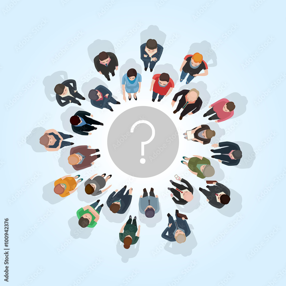 large group of people standing around a question mark Stock Vector ...