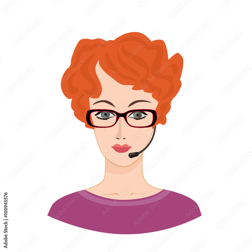 Support manager round icon. Call center woman vector illustration ...