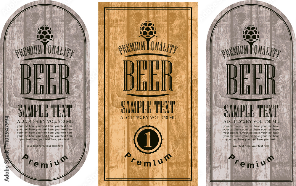 set labels for beer in a retro style with malt against the backdrop of ...