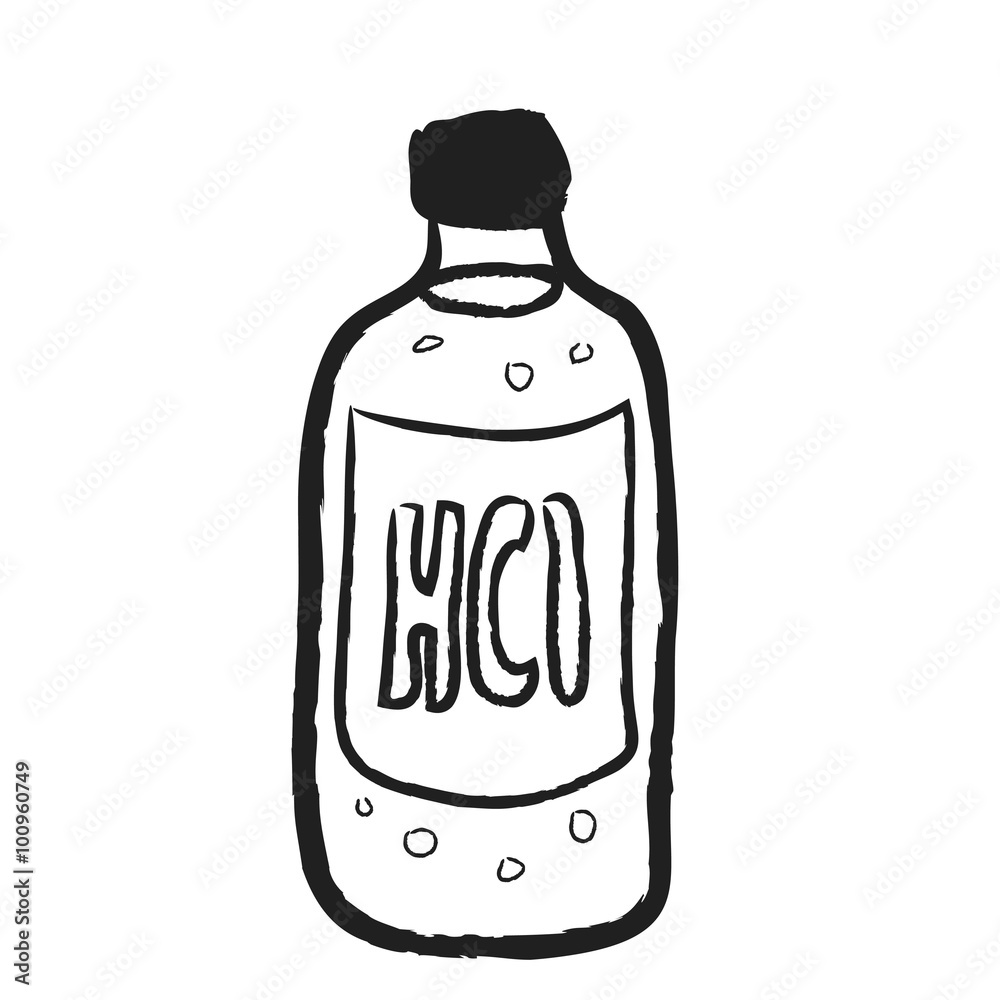 doodle bottle of hydrochloric acid, HCl, illustration icon Stock ...